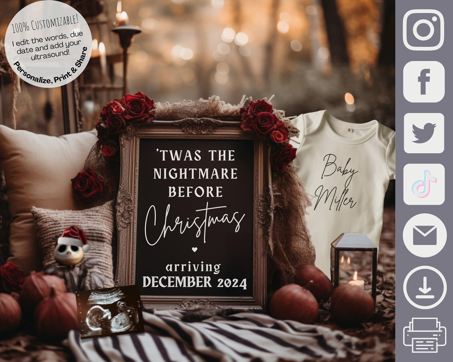 Goth Christmas Pregnancy Announcement Digital, Nightmare Holiday Social ...