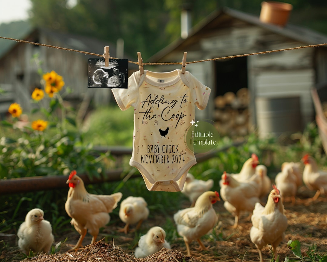 Chicken Coop Pregnancy Announcement Digital, Neutral Farm Baby Reveal ...