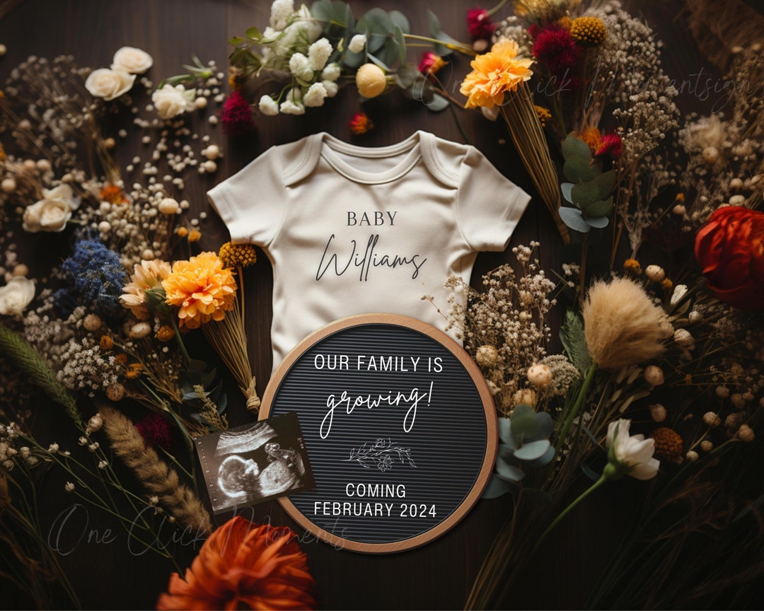 Digital Flower Pregnancy Announcement, Gender Neutral Baby Announcment ...