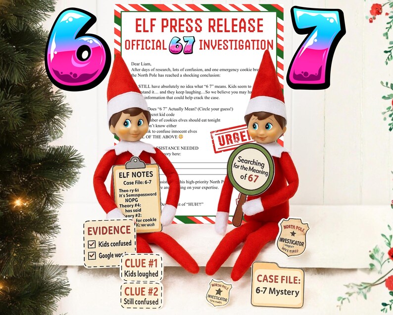 Funny 6 7 Elf Idea, What is 67 Printable, Elf Detective Props for Older ...