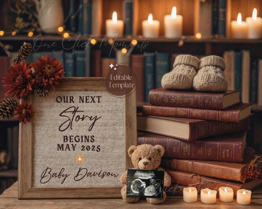 Book Lover Pregnancy Announcement, Digital Reader Baby Reveal, Boho ...