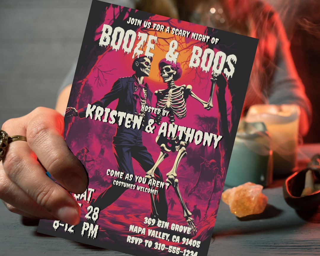Gothic Halloween Adult Party Invitation, Skeleton Digital Invite, Boos ...