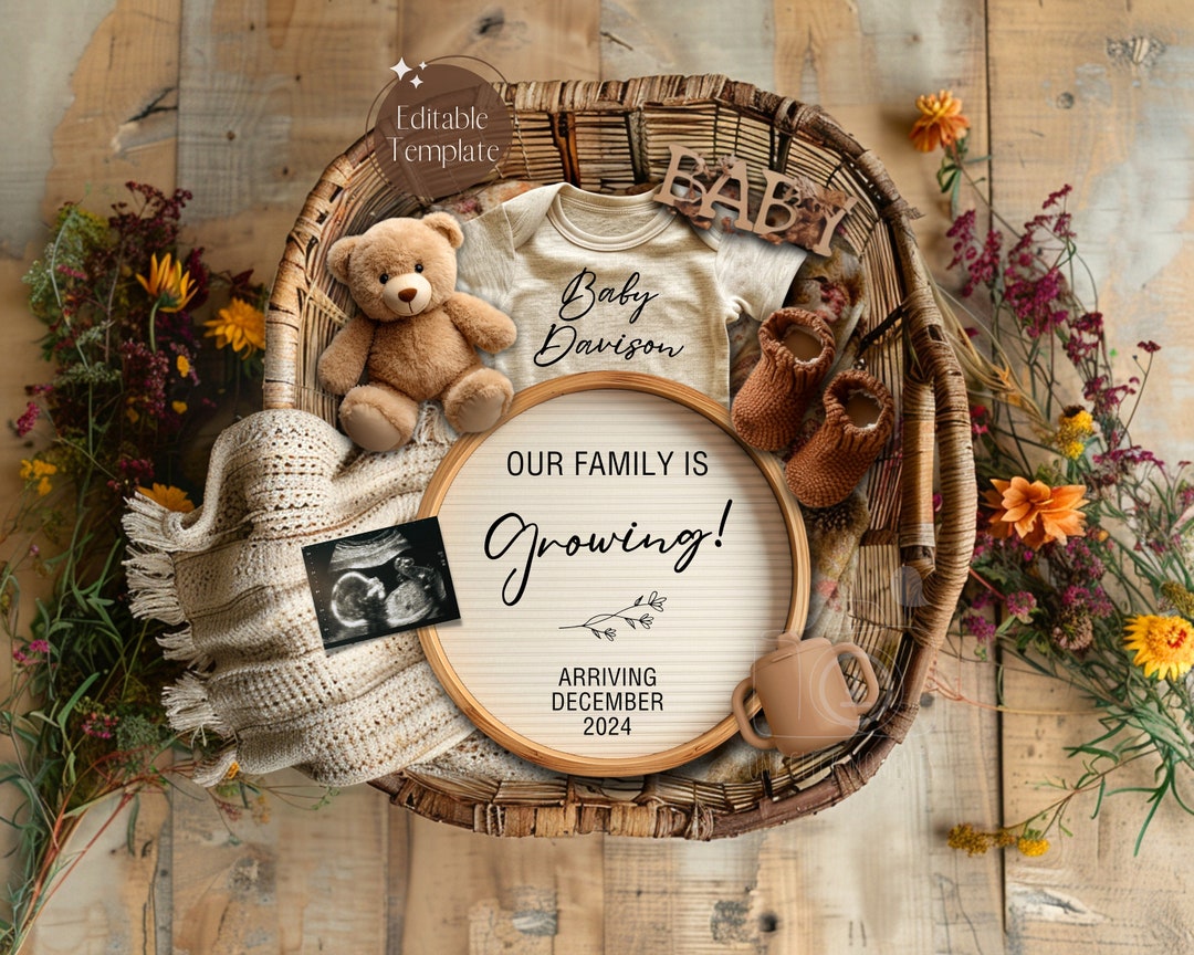 Digital Flower Pregnancy Announcement, Gender Neutral Baby Announcment ...