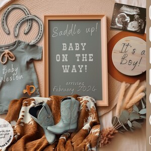 Cowboy Digital Pregnancy Announcement, Western Boho Baby Announcement ...