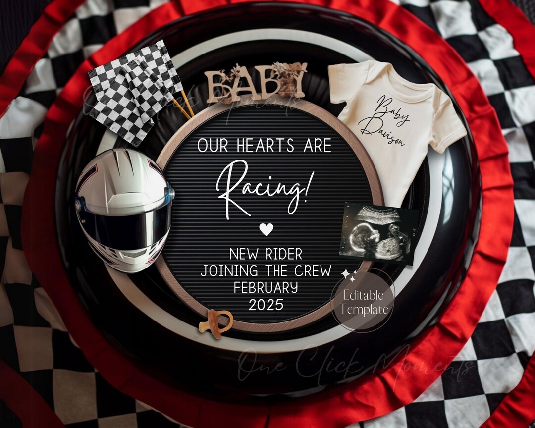 Racing Car Pregnancy Announcement, Digital Biker Baby Boy Announcment ...