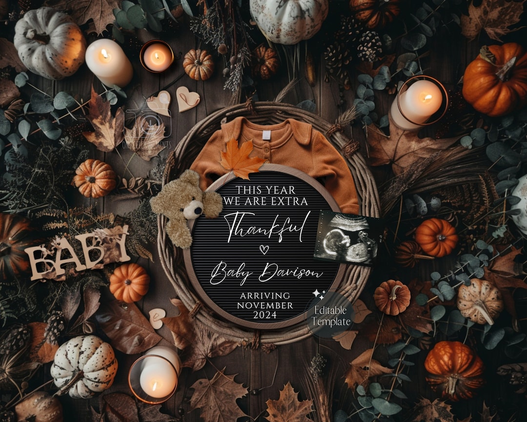 Fall Pregnancy Announcement Digital, Neutral Thanksgiving Baby Announce ...