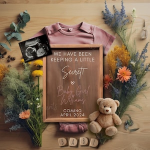 Spring Girl Baby Announcement, Digital Floral Pregnancy Announcement ...