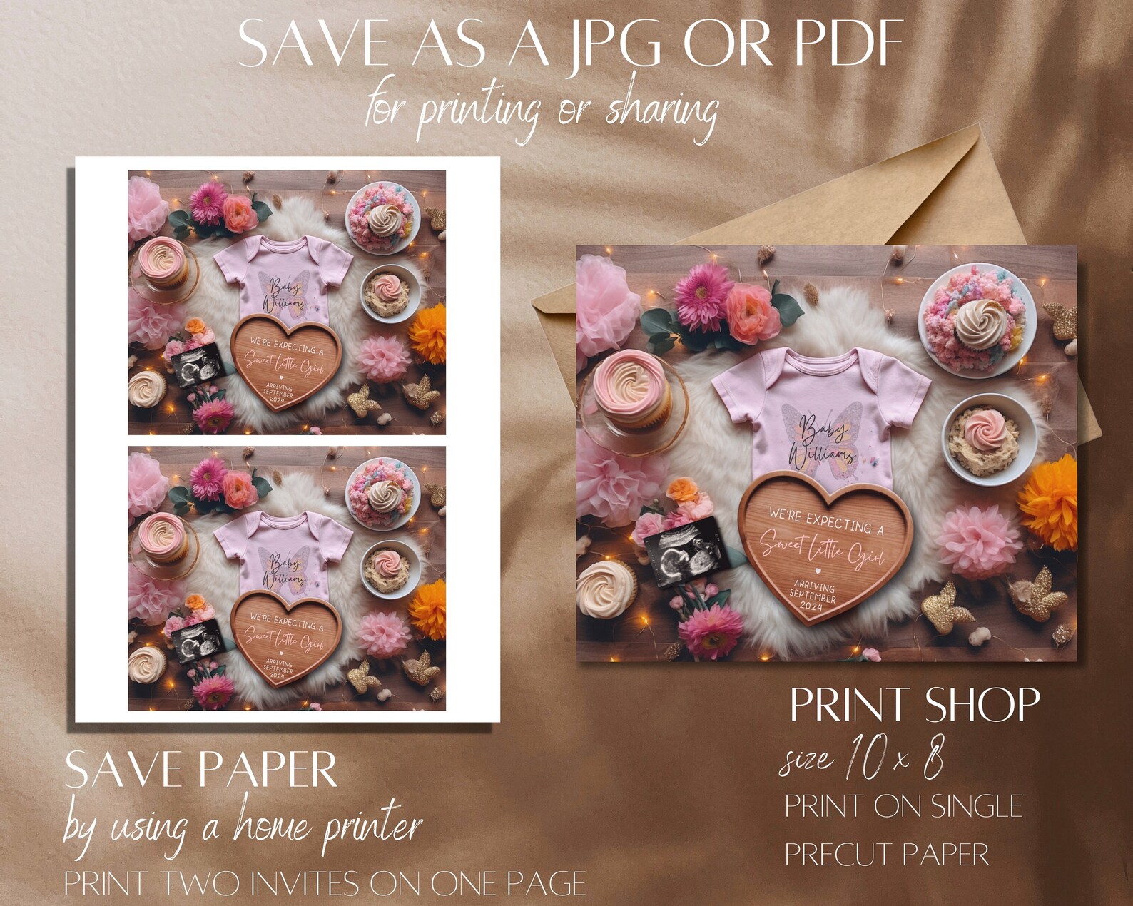 Sweet Girl Pregnancy Announcement, Digital Baby Girl Announcement ...