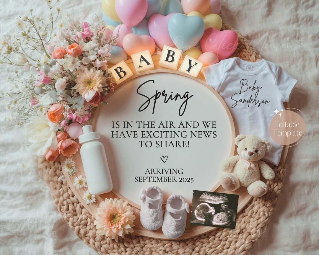 Spring Pregnancy Announcement Digital, Wildflower Baby Announcement ...