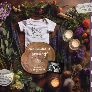 Digital Flower Pregnancy Announcement, Gender Neutral Baby Announcment ...