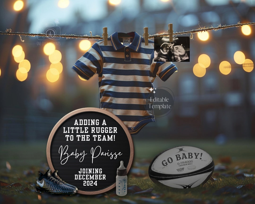 EDITABLE Rugby Baby Announcement, Digital Rugger Pregnancy Reveal, New ...