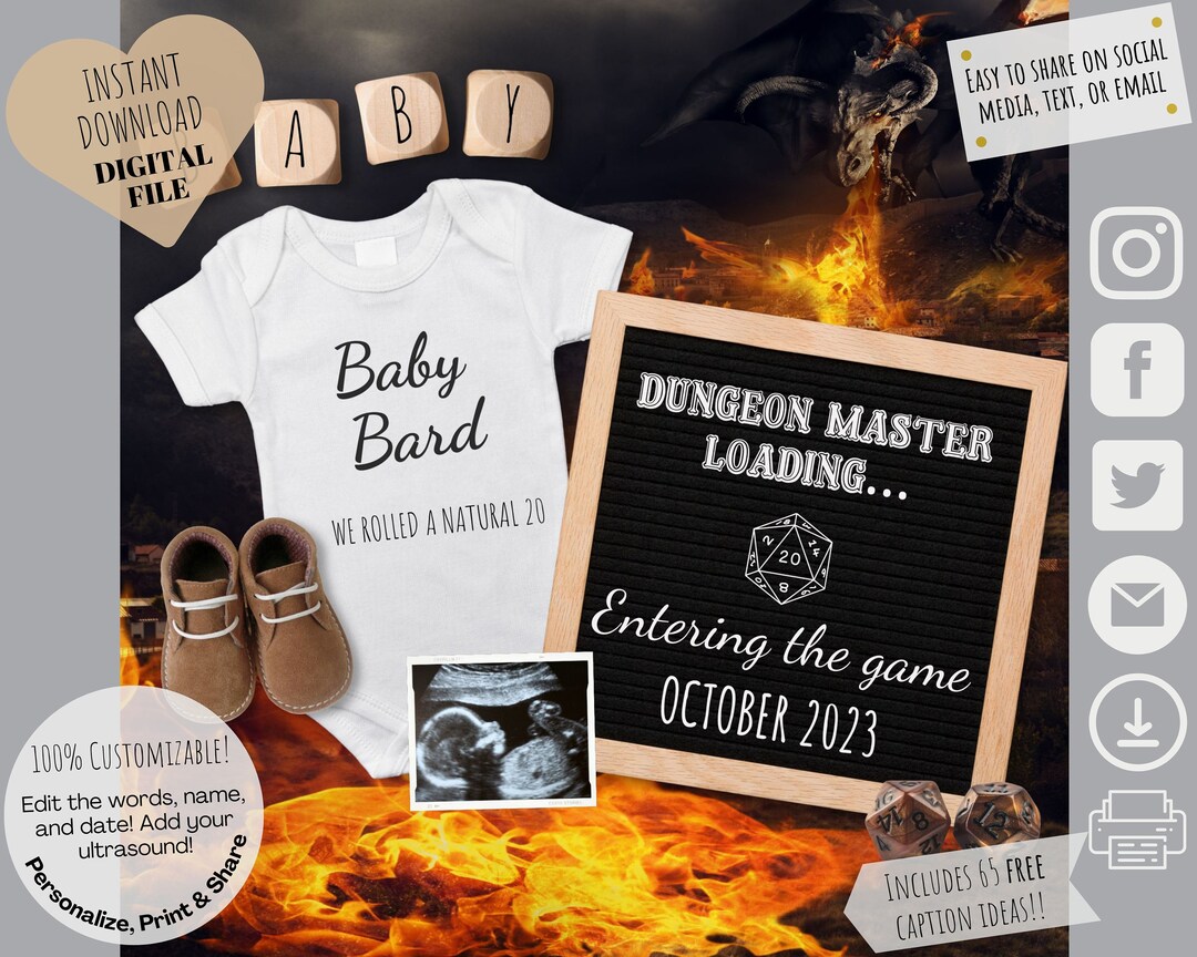 Dungeons and Dragons Pregnancy Announcement DND Dungeon Master Digital Birth Announcement Social ...