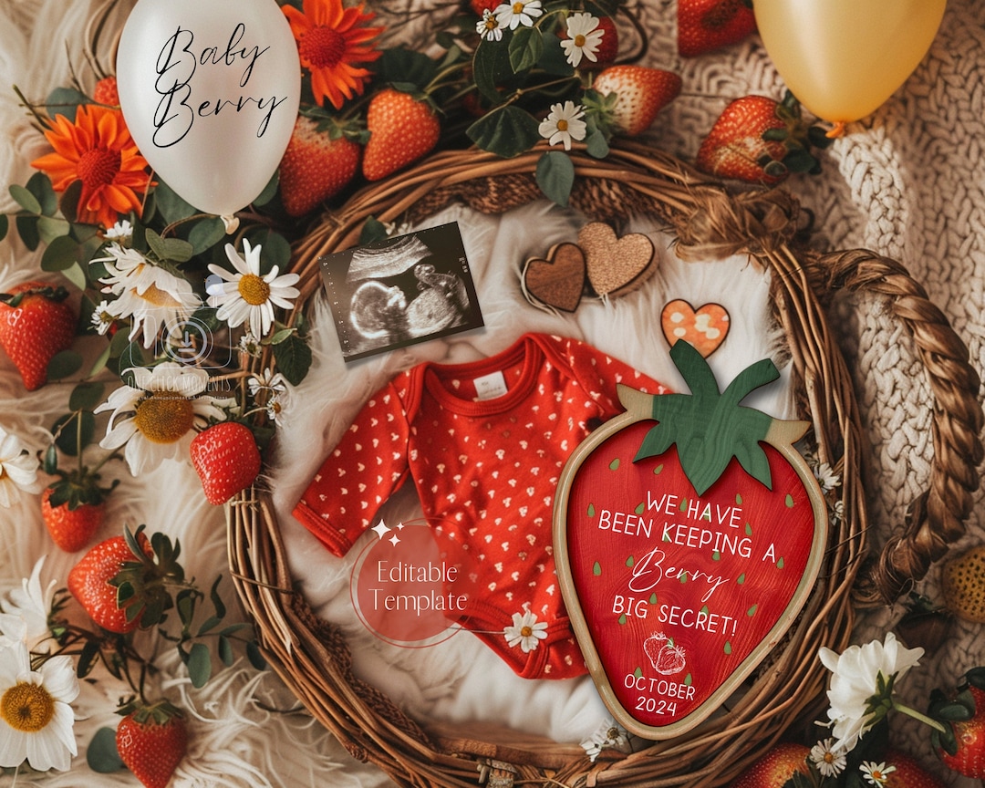 Strawberry Pregnancy Announcement, Cute Berry Baby Reveal, Sweet Little ...