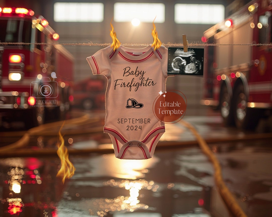 Editable Firefighter Baby Announcement, Digital Fireman Pregnancy ...