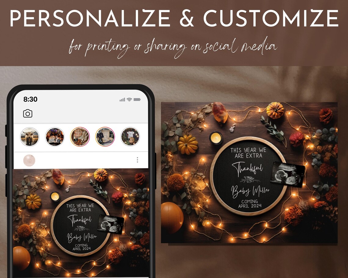 Magical Fall Pregnancy Announcement, Thanksgiving Baby Reveal, Digital ...