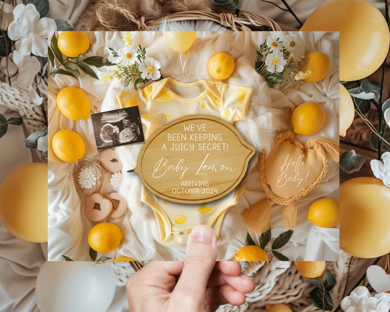Simple Lemon Pregnancy Announcement, Spring Lemon Baby Announcement ...