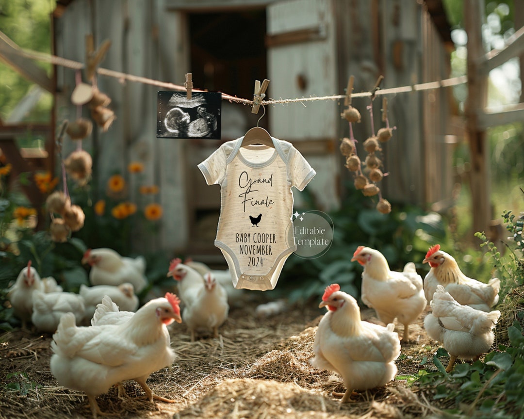 Chicken Coop Pregnancy Announcement Digital, Neutral Farm Baby Reveal ...