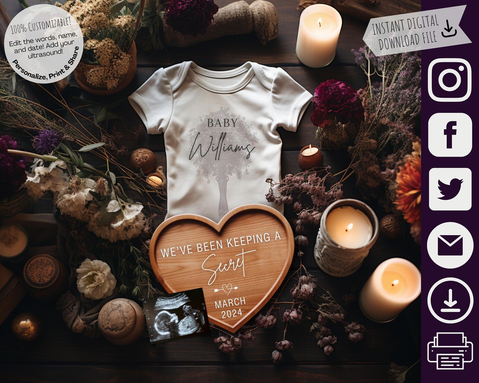 Goth Flower Pregnancy Announcement, Digital Spring Garden Baby ...