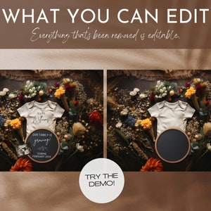 Digital Flower Pregnancy Announcement, Gender Neutral Baby Announcment ...