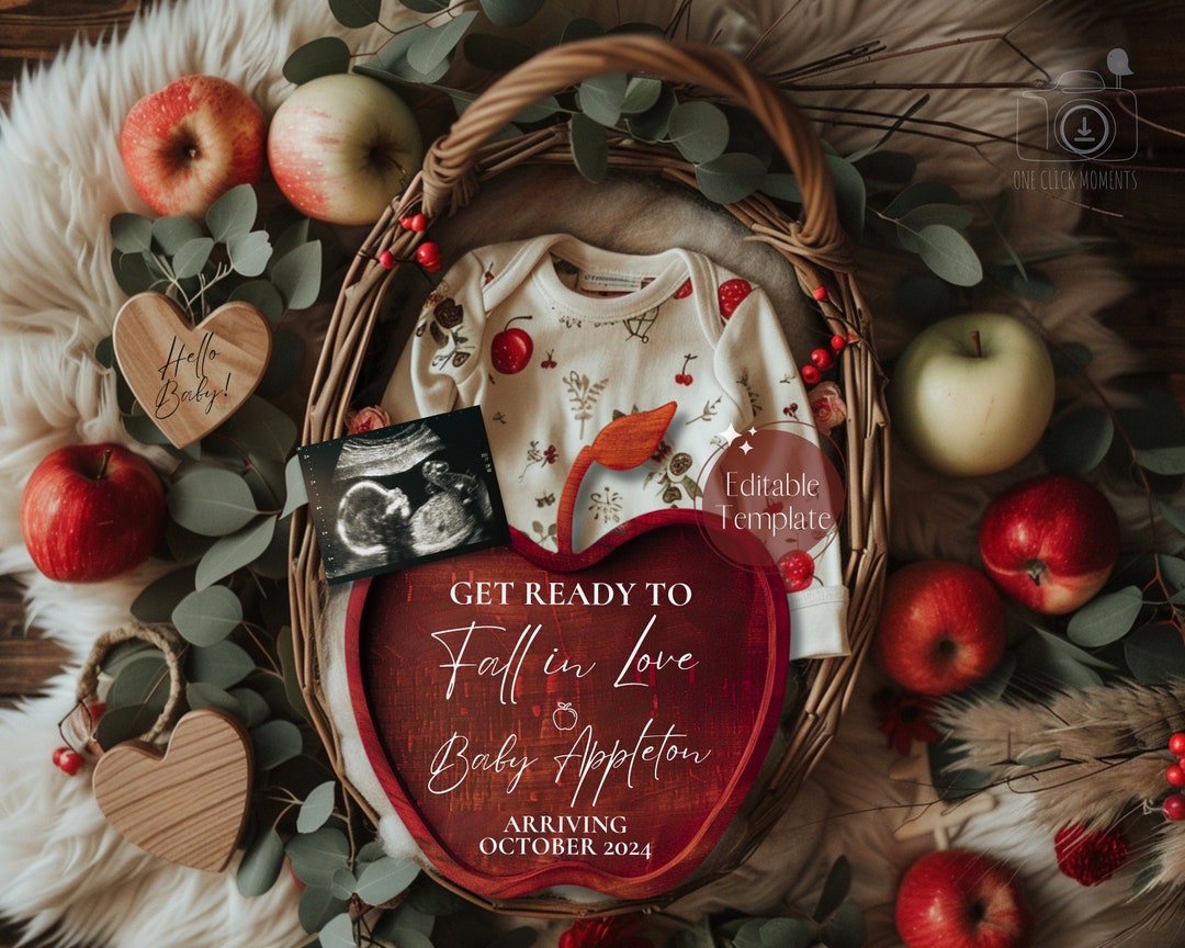 Boho Apple Pregnancy Announcement, Apple Baby Reveal, Sweet Little ...