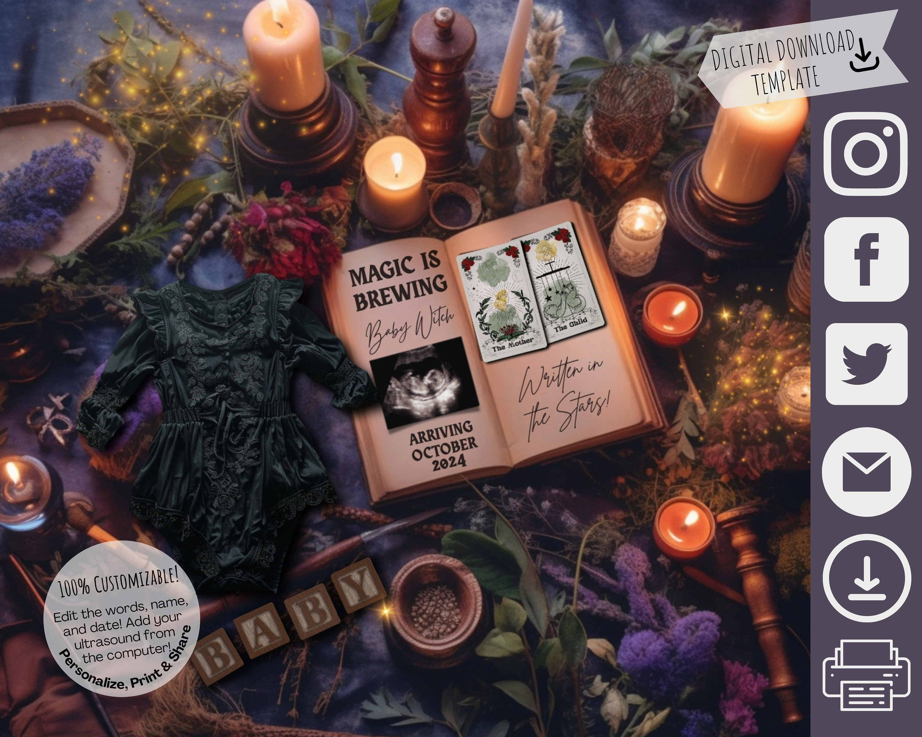 Witchy Girl Pregnancy Announcement, Tarot Card Gender Reveal, Magical ...