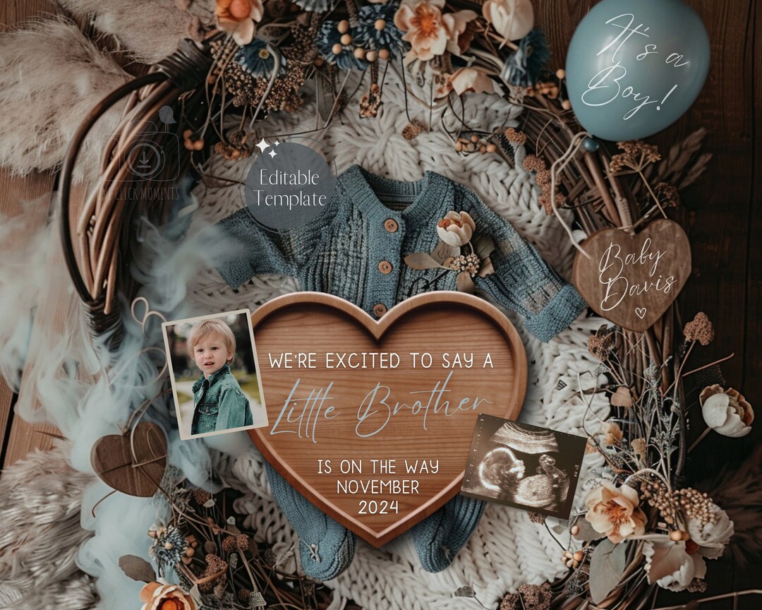 Baby Brother Pregnancy Announcement, Digital Boho It's a Boy ...