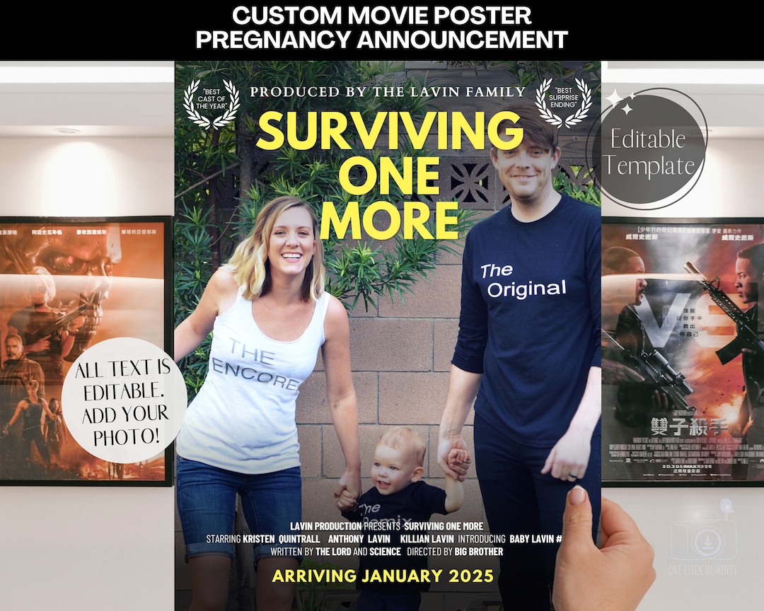 Pregnancy Announcement Movie Poster, Second Baby Reveal, Funny Gender ...