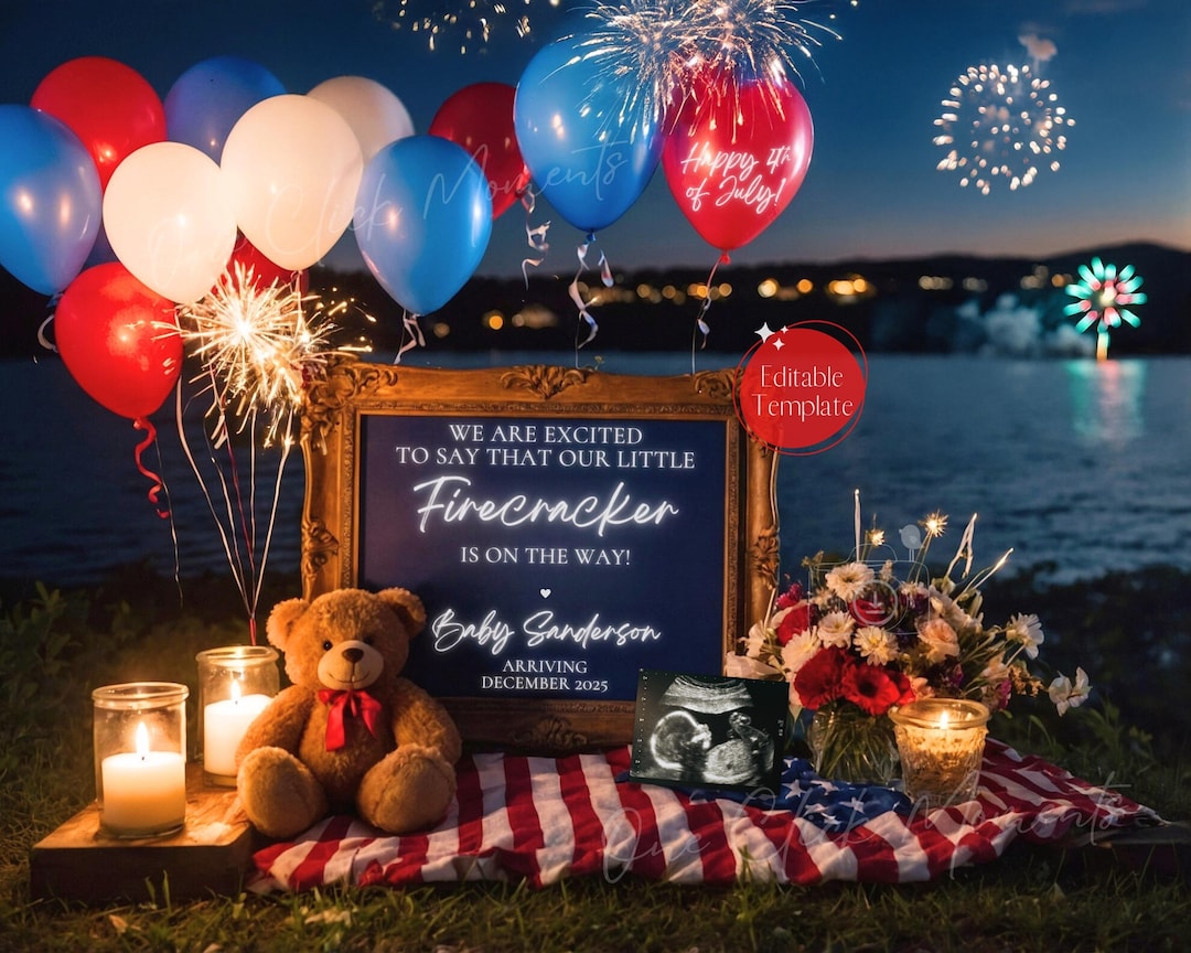 Fireworks Pregnancy Announcement Template, July 4th Baby Reveal ...