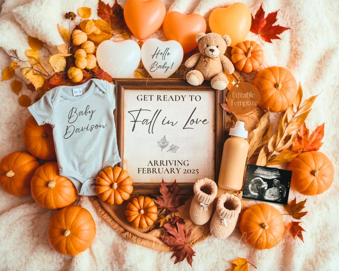 Digital Fall Pregnancy Announcement, Editable November Baby ...