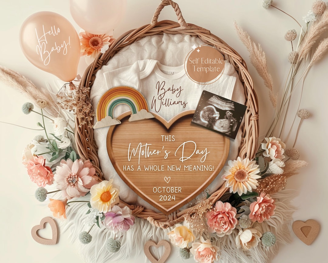 Mother's Day Pregnancy Announcement, Boho Baby Announcement, May Gender ...