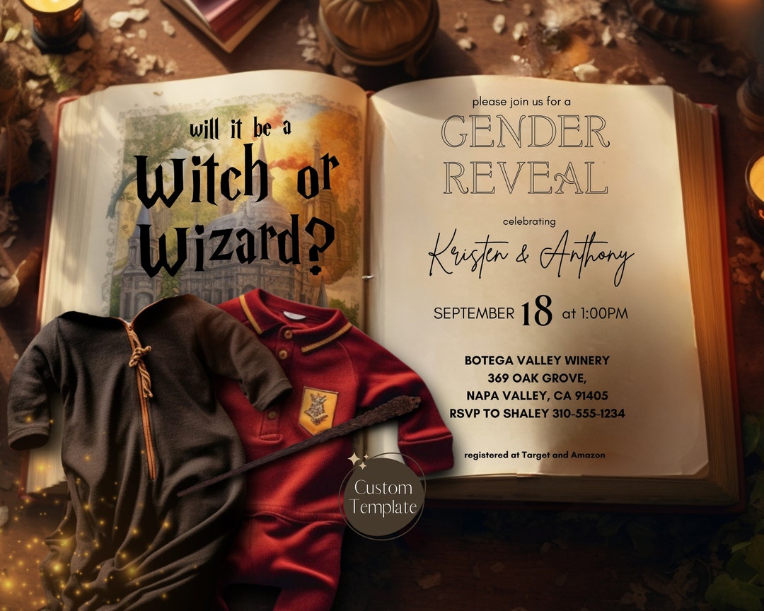 Wizard Gender Reveal Party Invitation, Magical Baby Reveal Invite ...