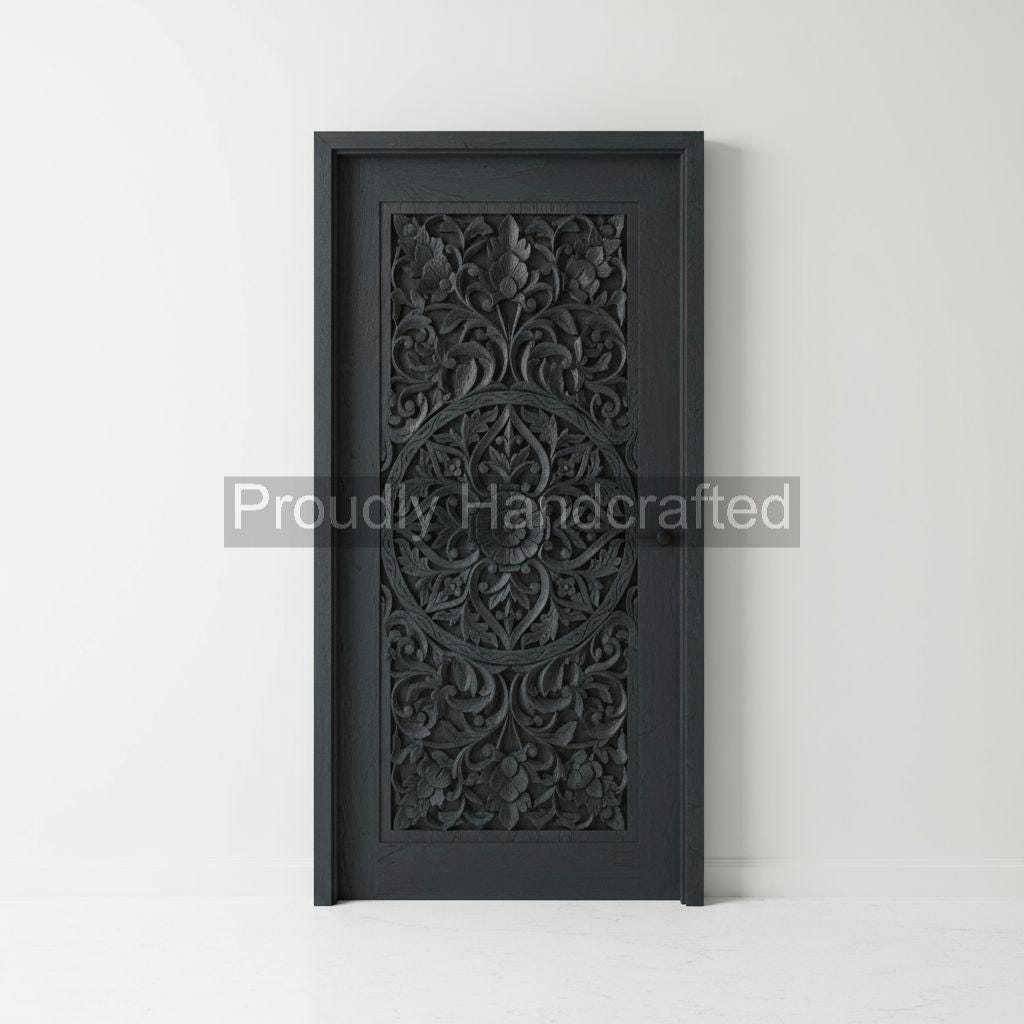 Black Mandala Carved Wooden Door | Solid Teak Single Door | Handcrafted ...