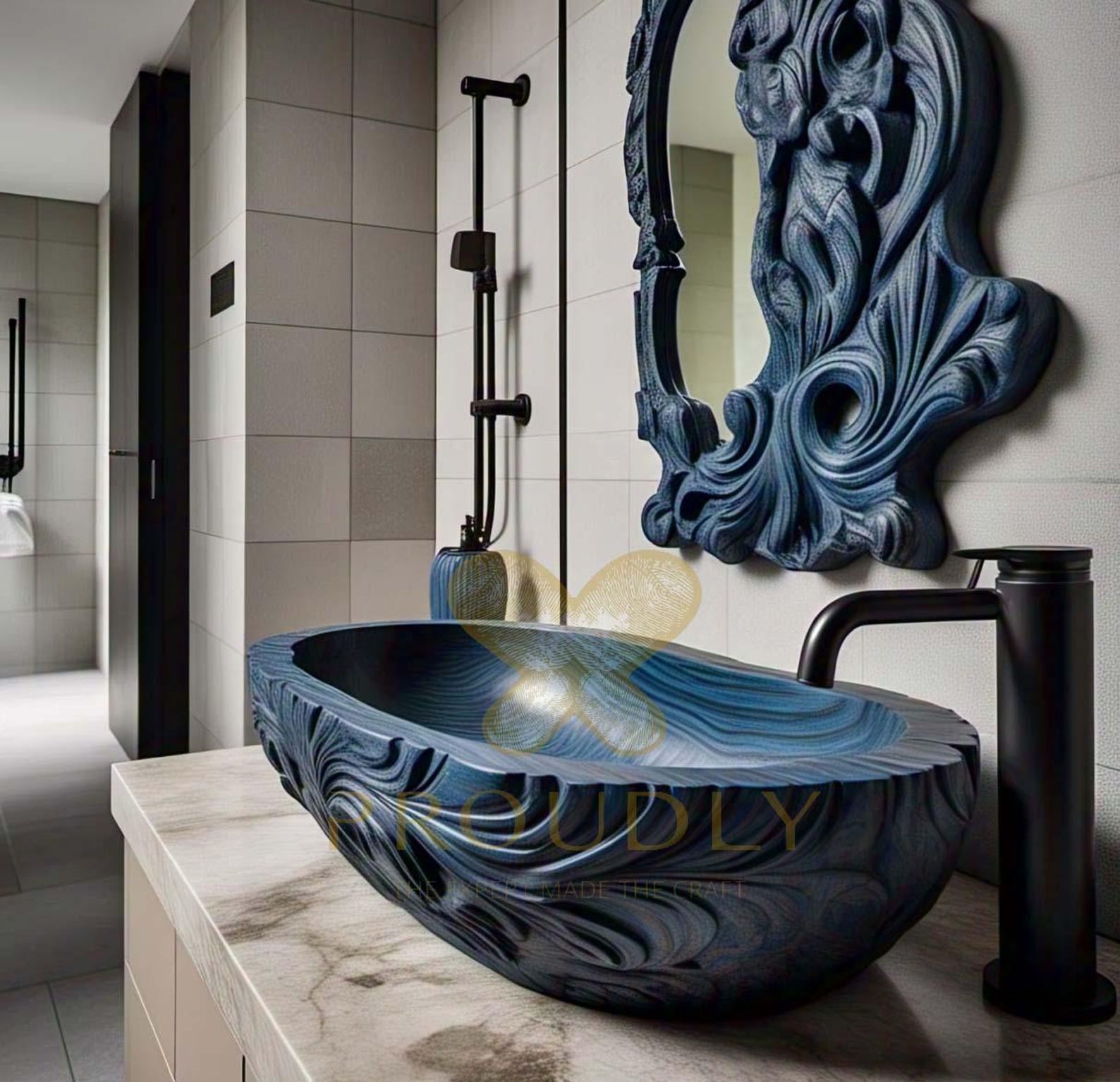 Carved Single Sink Solid Basin Wall-mounted or Countertop Table Basin ...