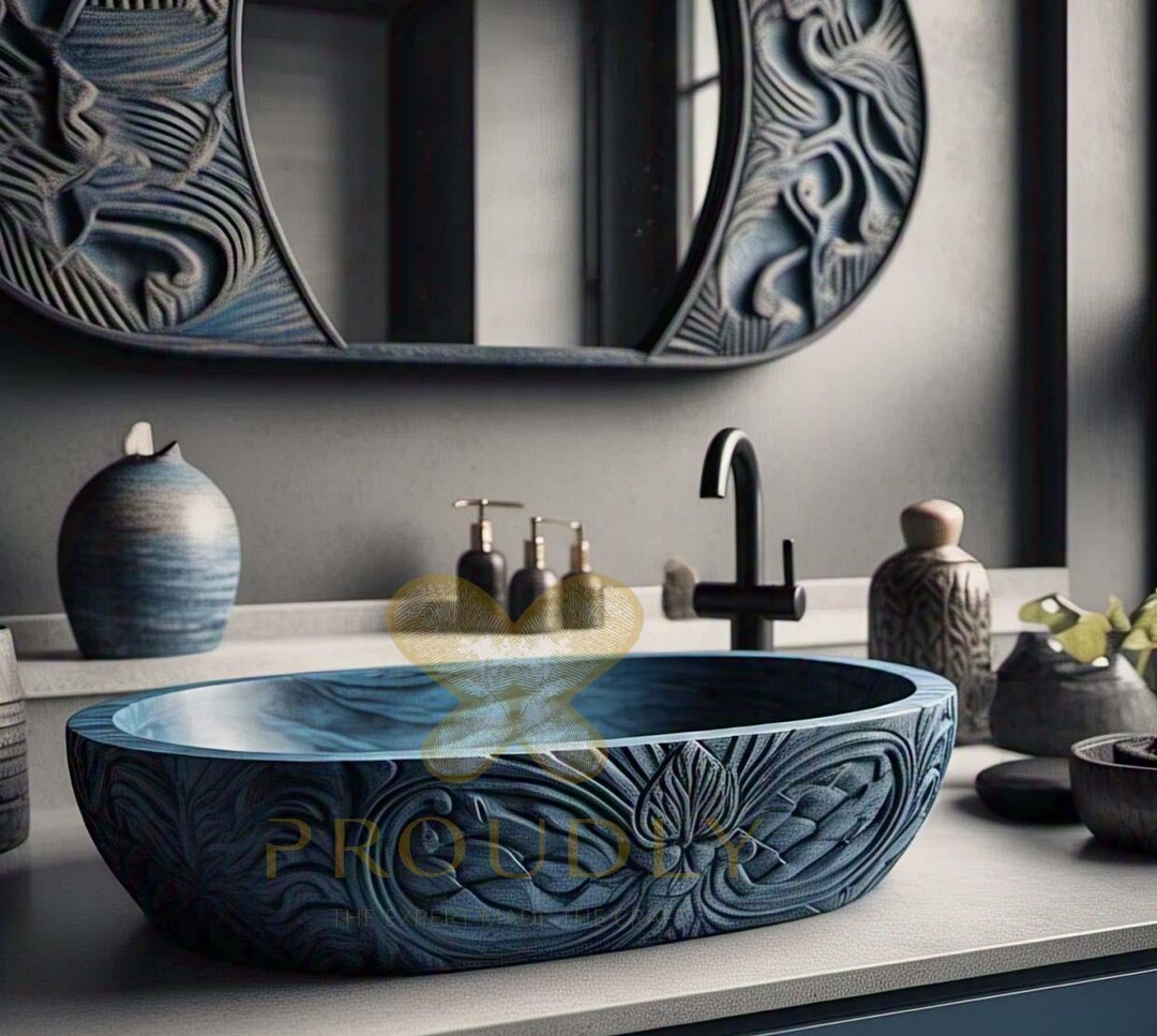 Carved Single Sink Solid Basin Wall-mounted or Countertop Table Basin ...