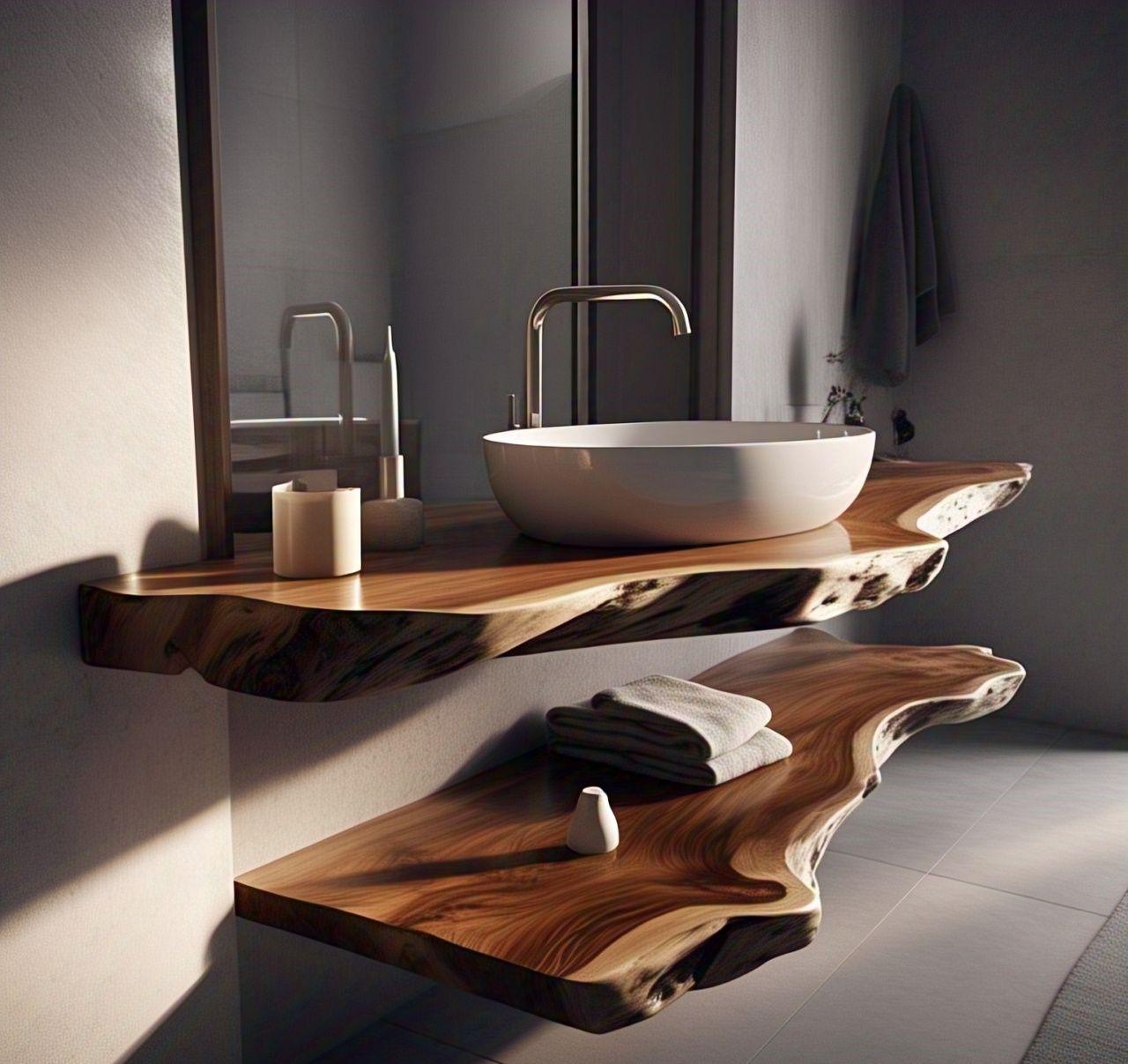 Live Edge Bathroom Vanity Shelf Floating Vanity Desk Shelf Wall Mounted ...