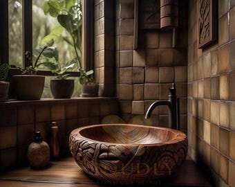 Carved Single White-washed Sink Solid Basin Wall-mounted or Countertop ...