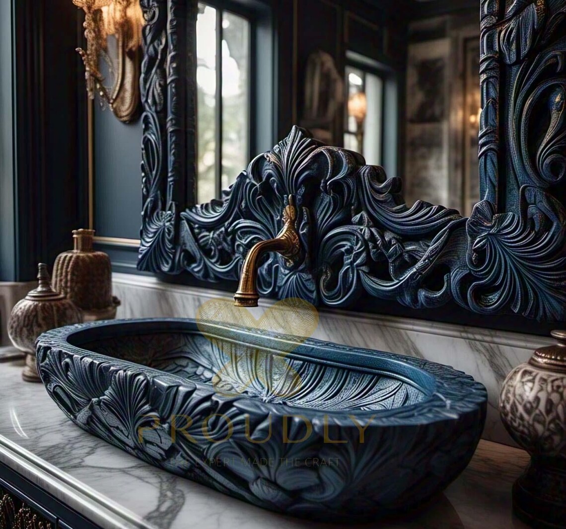 Carved Single Sink Solid Basin Wall-mounted or Countertop Table Basin ...