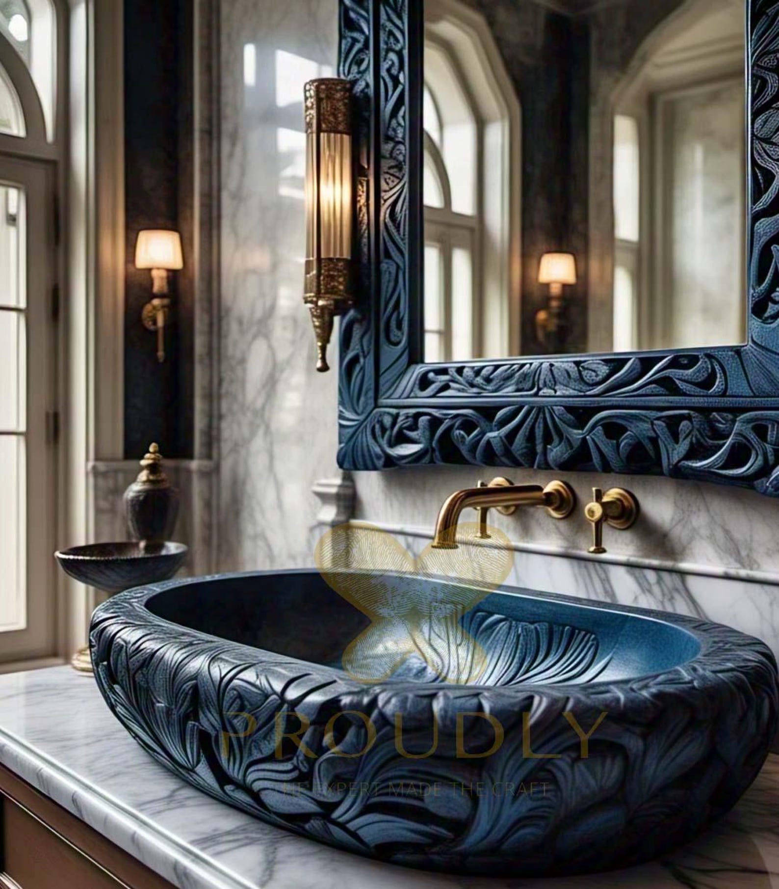 Carved Single Sink Solid Basin Wall-mounted or Countertop Table Basin ...