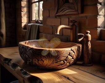Carved Single Sink Solid Basin Wall-mounted or Countertop Table Basin ...