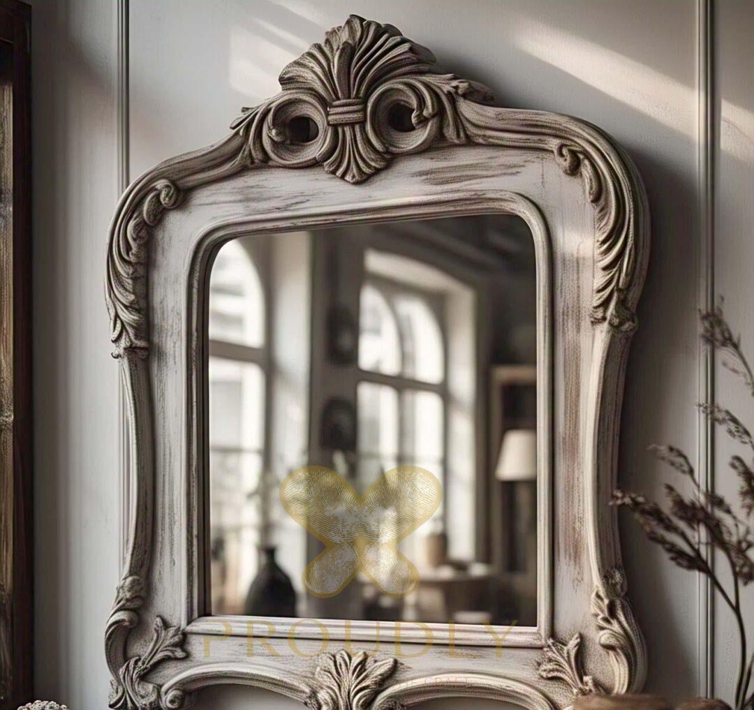 French Baroque Mirror Frame | Whitewashed Carved Wood Frame | No Mirror ...