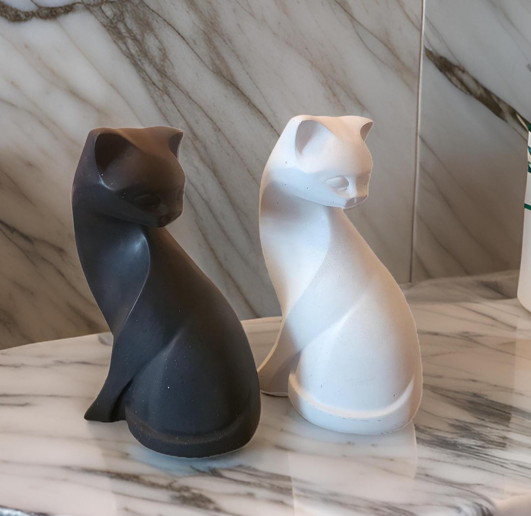 Concrete Cat Statue: Whimsical Home Decor, Small Animal Figurine - Etsy