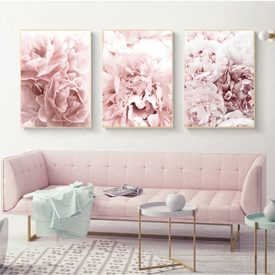 Pink Peony Rose Canvas Art Print, Living Room Decoration - Etsy