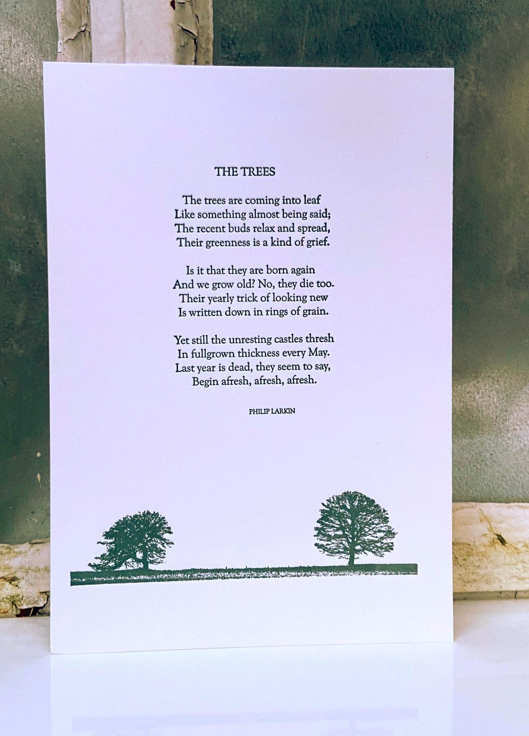 The Trees by Philip Larkin. A5 Letterpress Print in Single Colour Slate ...