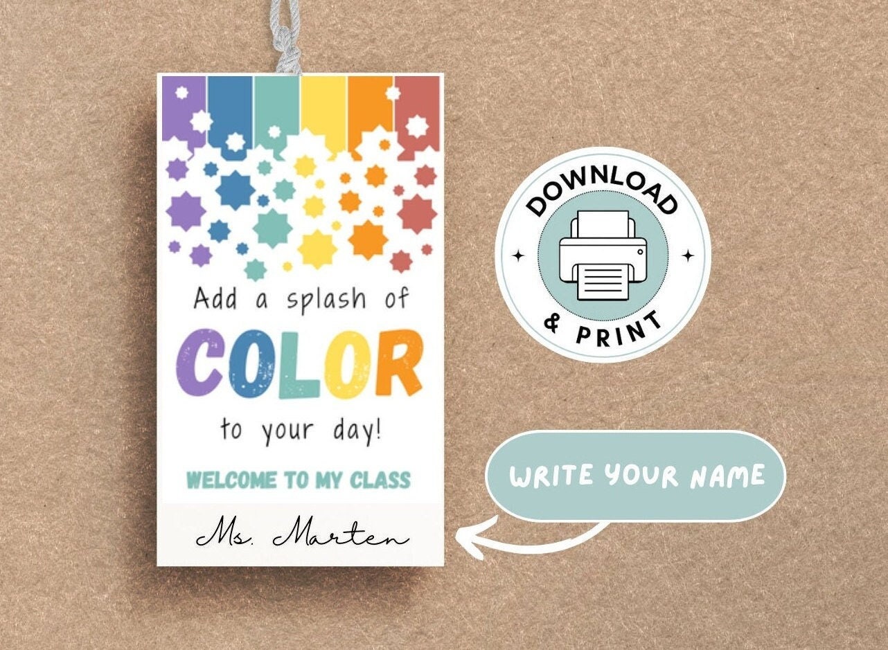 Printable Color Tag Back to School Favor. Chalk, Crayons, Paint, Dye ...