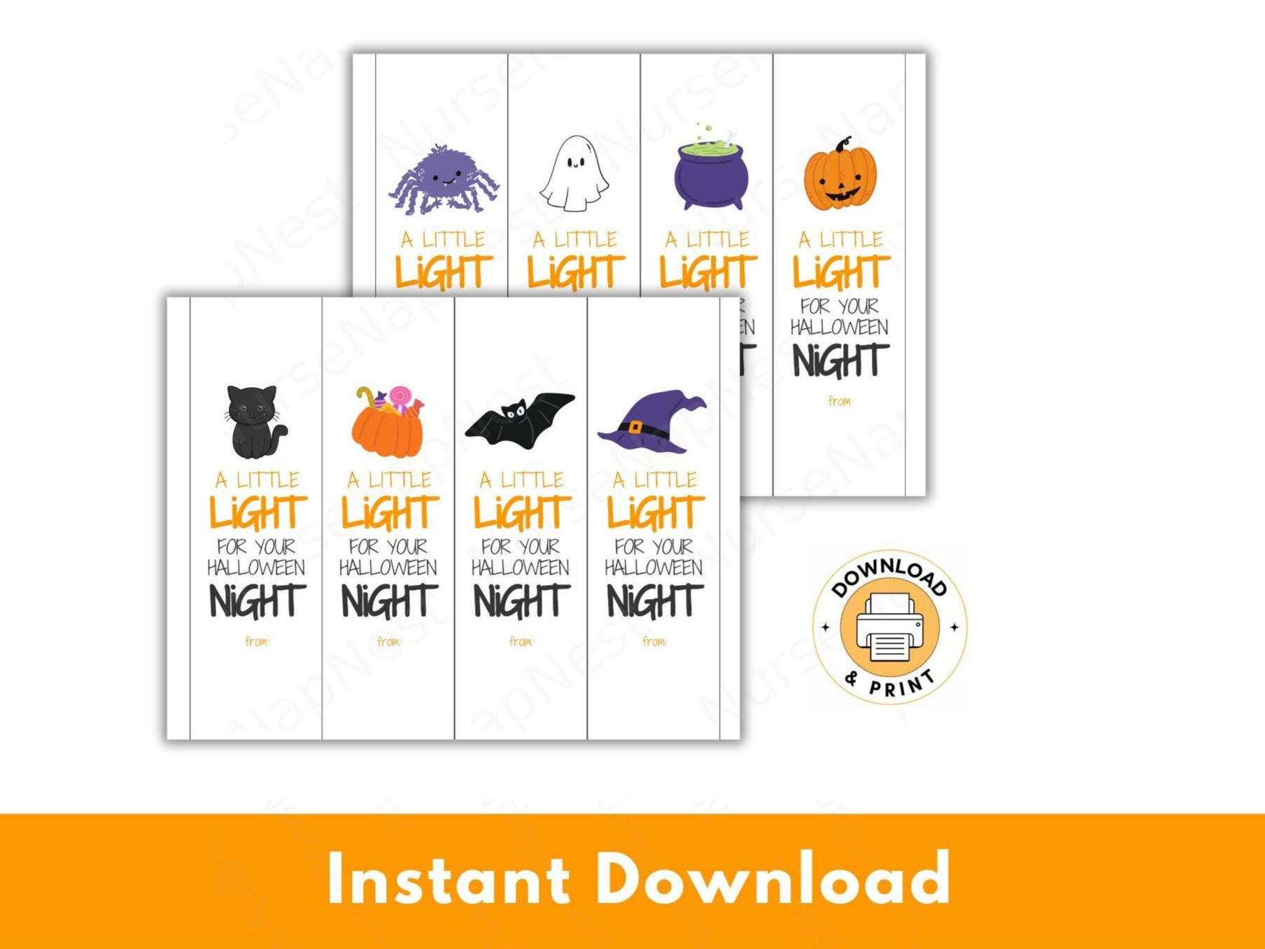 Printable Glowstick Tag Halloween Favor. Cute Cartoon DIY Candy Free ...