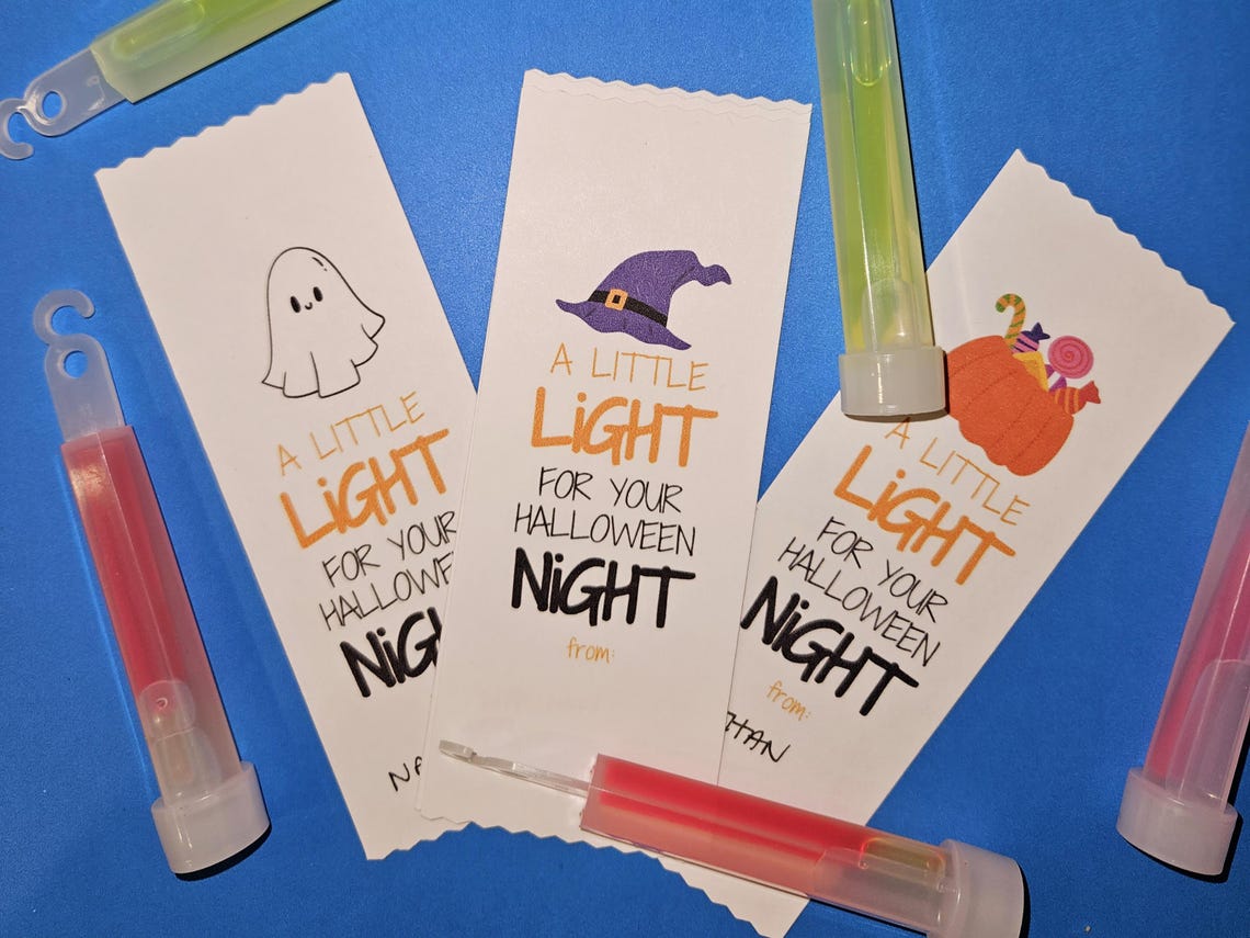 Printable Glowstick Tag Halloween Favor. Cute Cartoon DIY Candy Free ...