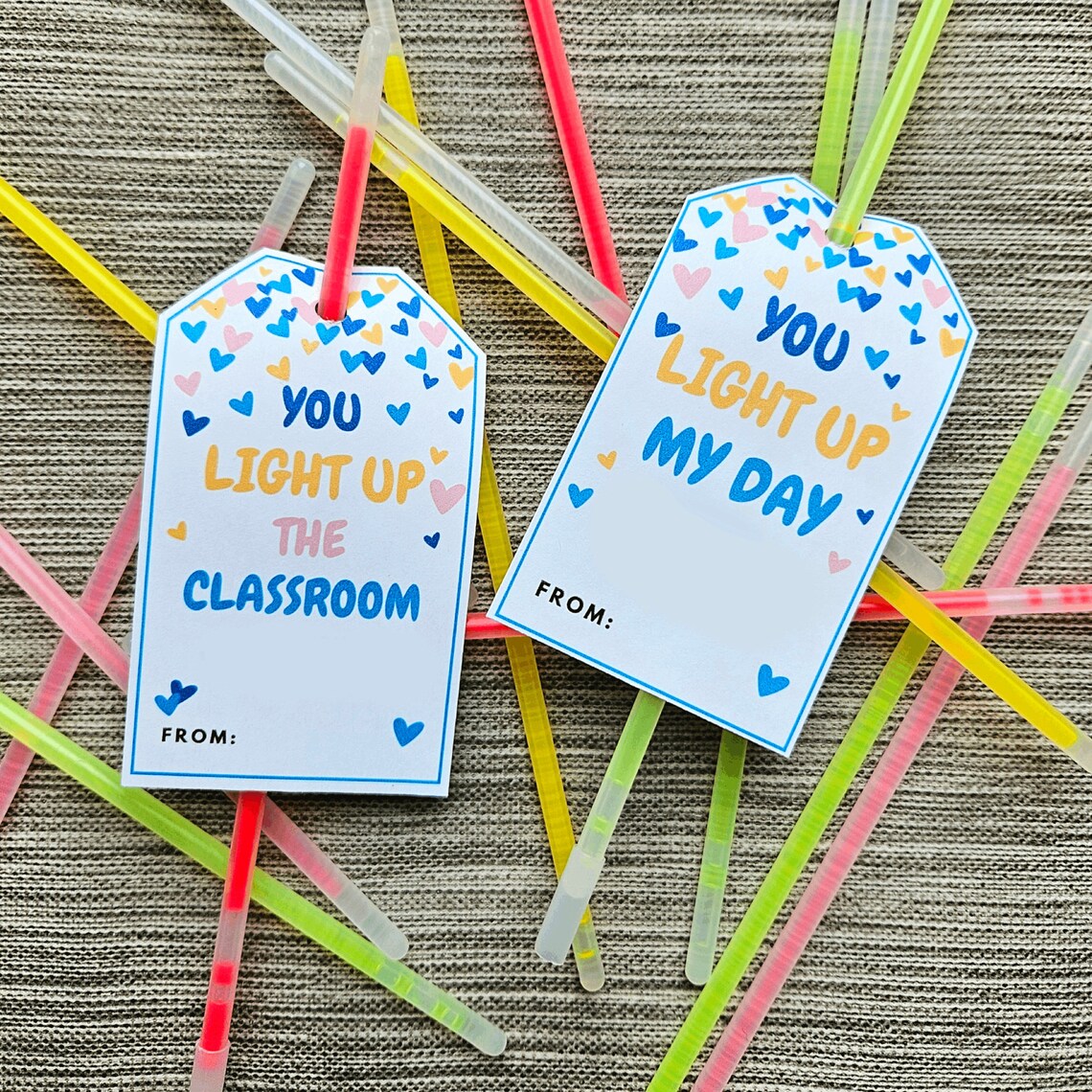 Printable Valentines Glowstick Tag. Glow Stick, Candy Free Gift for ...