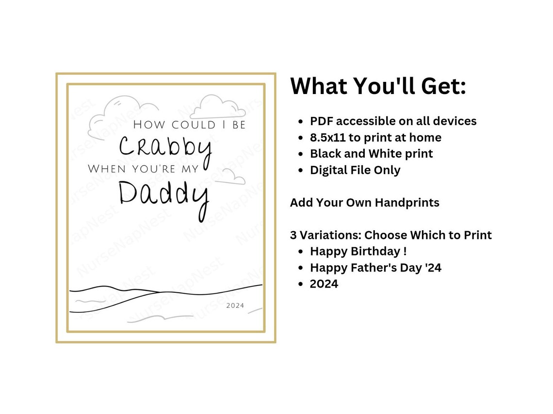 Printable Handprint Art Crabby Daddy for Father's Day, Birthday Gift ...