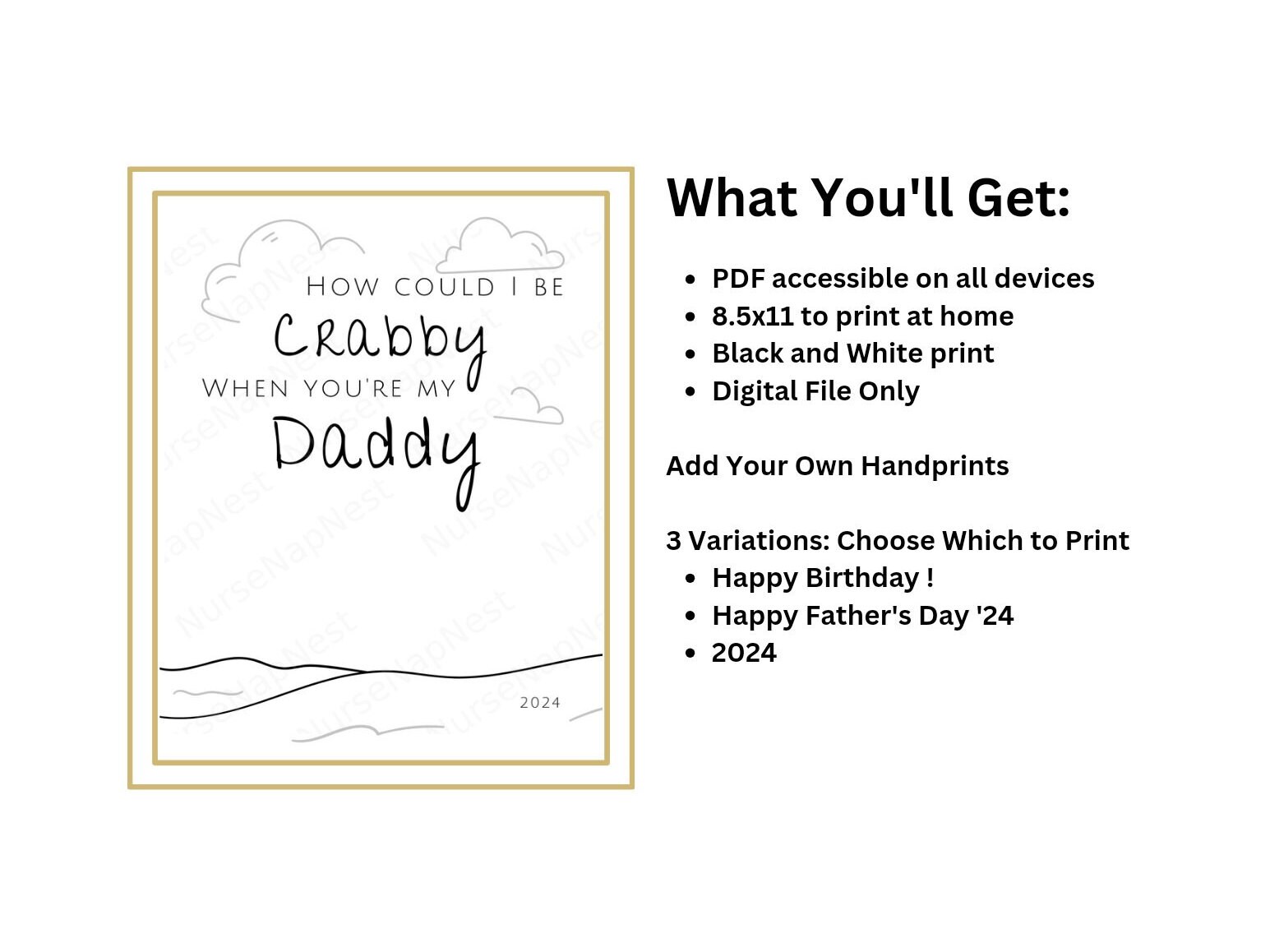 Printable Handprint Art Crabby Daddy for Father's Day, Birthday Gift ...