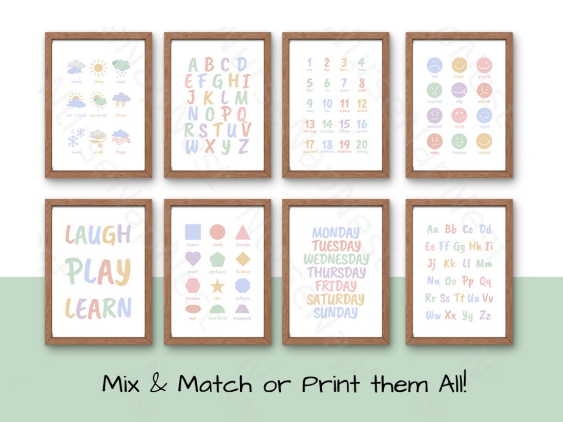 8 Printable Educational Poster Art Colourful Muted Rainbow Print ...